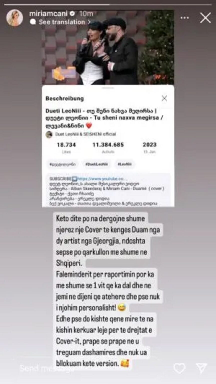 Artistët nga Gjeorgjia i ‘vodhën’ këngën, reagon këngëtarja Miriam Cani